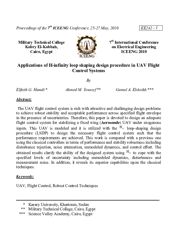 (PDF) Applications of H-infinity loop shaping design procedure in UAV Flight Control Systems