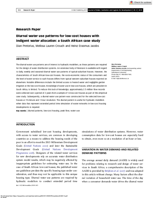 (PDF) Diurnal water use patterns for low-cost houses with indigent ...