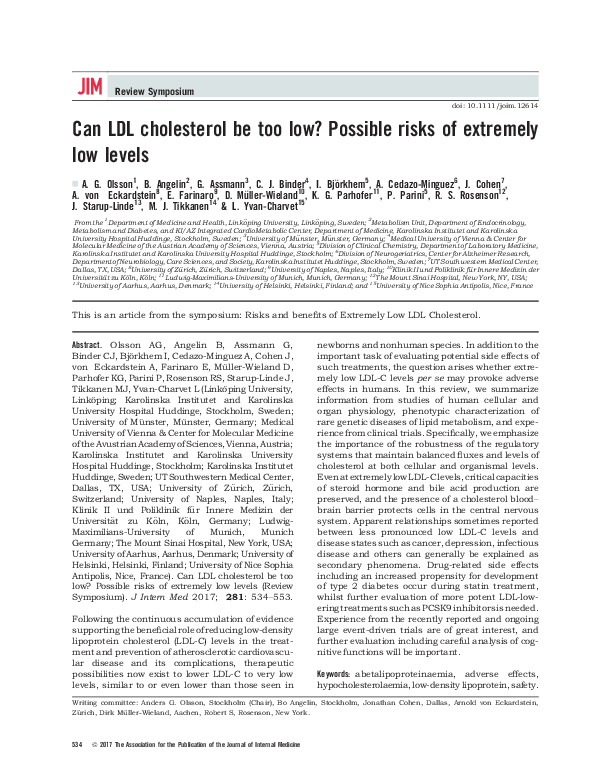 (PDF) Can LDL cholesterol be too low? Possible risks of extremely low ...