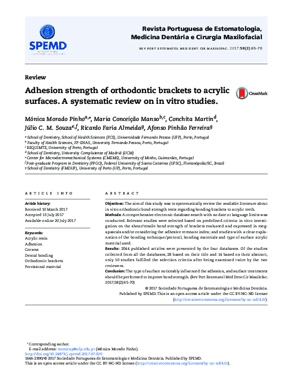 (PDF) Adhesion strength of orthodontic brackets to acrylic surfaces. A ...