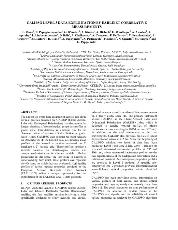 (PDF) Calipso Level 3 Data Exploitation by Earlinet Correlative ...