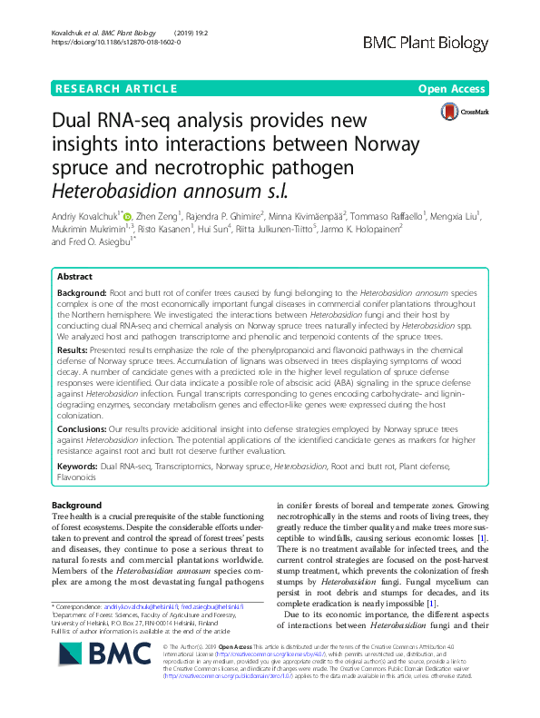 (PDF) Dual RNA-seq analysis provides new insights into interactions between Norway spruce and ...