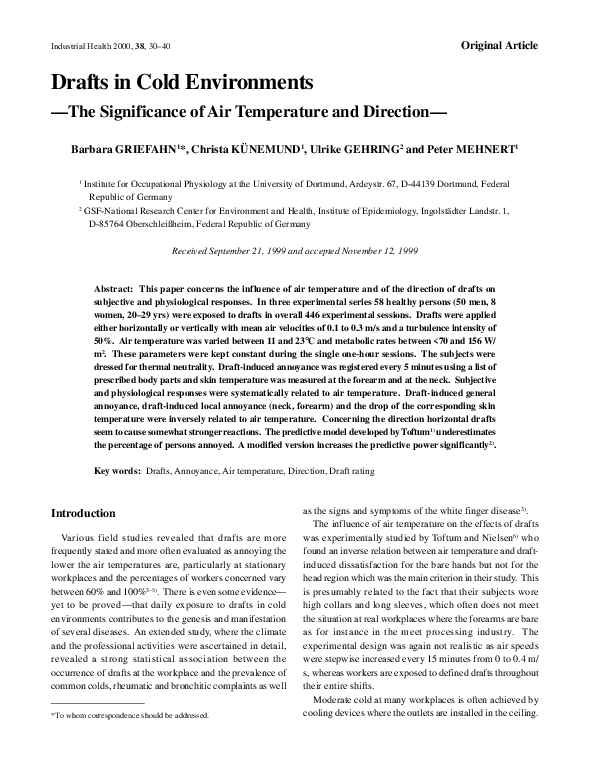 (PDF) Drafts in Cold Environments. The Significance of Air Temperature ...