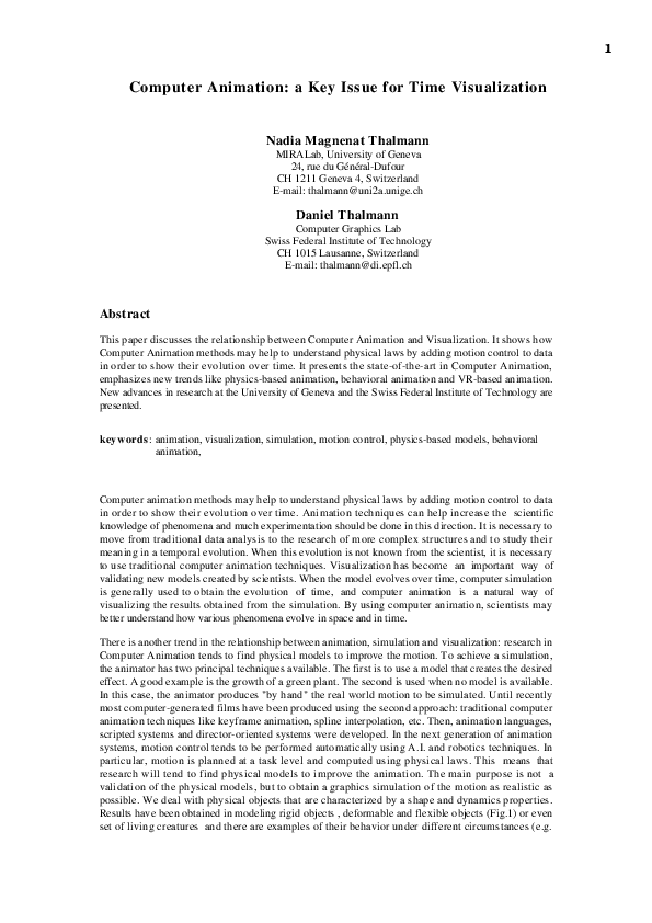 (PDF) Computer animation: a key issue for time visualization