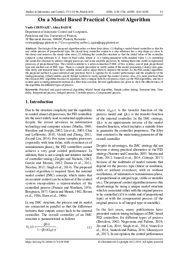 (PDF) Practical Model-Based Control Algorithm