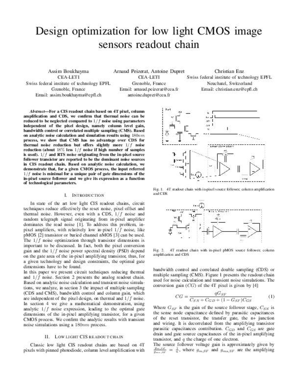 (PDF) Design optimization for low light CMOS image sensors readout chain