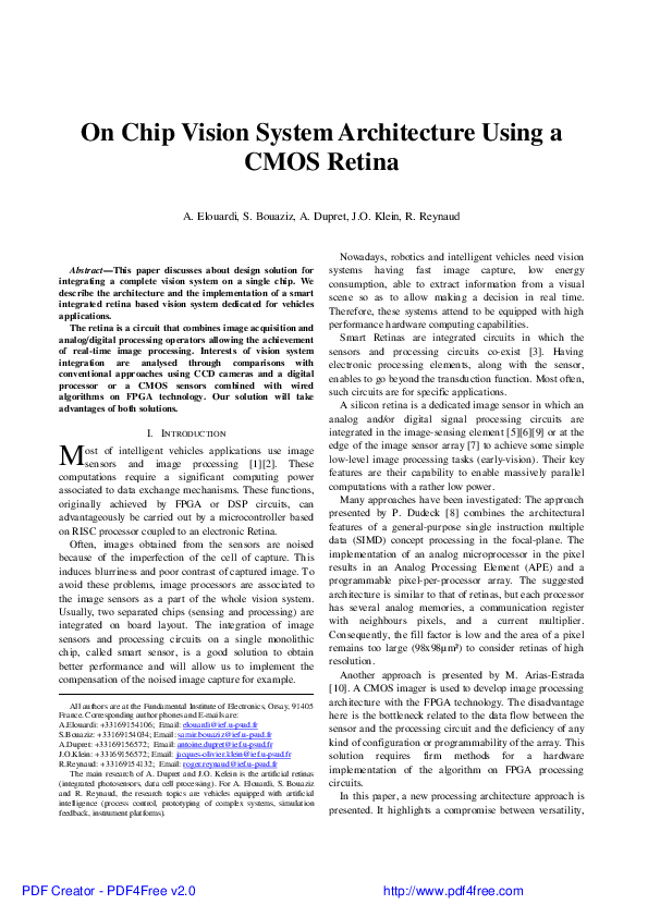 (PDF) On chip vision system architecture using a CMOS retina