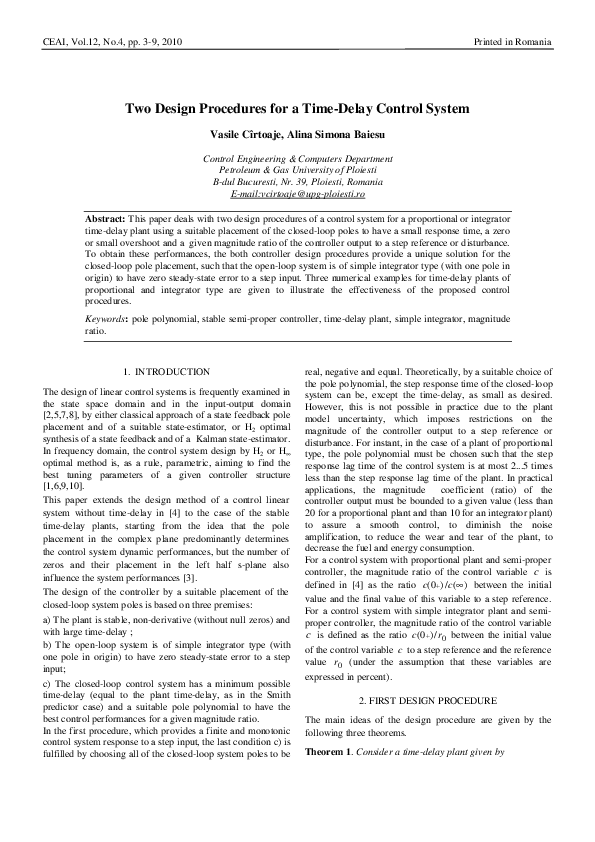 (PDF) Two Design Procedures for a Time-Delay Control System