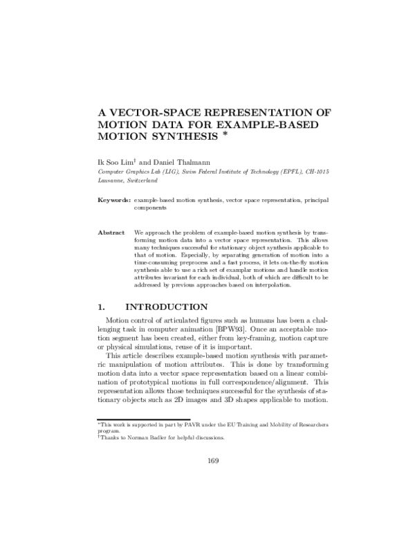 (PDF) A Vector-Space Representation of Motion Data for Example-Based ...