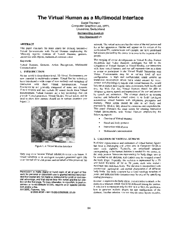 (PDF) The virtual human as a multimodal interface | daniel Thalmann ...