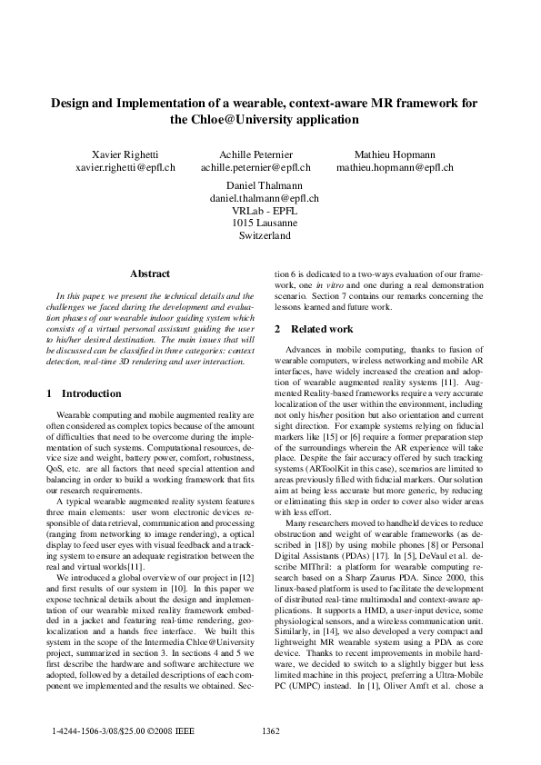 (PDF) Design and implementation of a wearable, context-aware MR framework for the Chloe ...