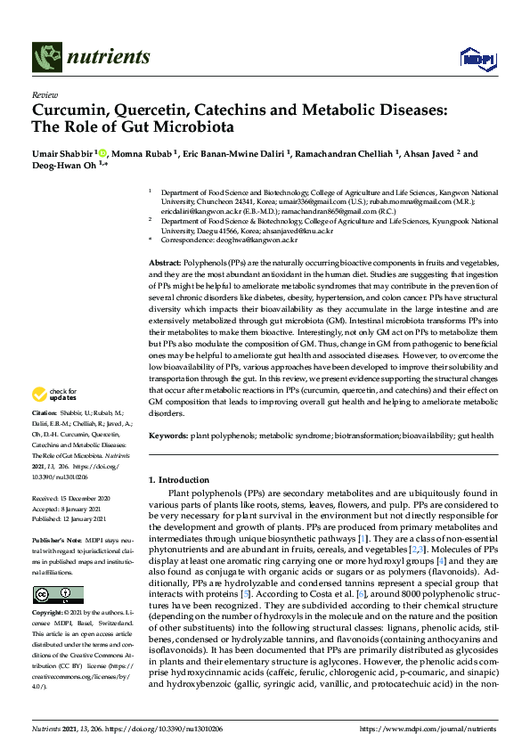 (PDF) Curcumin, Quercetin, Catechins and Metabolic Diseases: The Role of Gut Microbiota