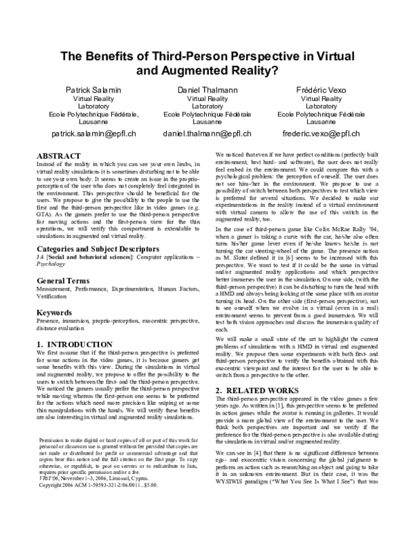 (PDF) The benefits of third-person perspective in virtual and augmented ...