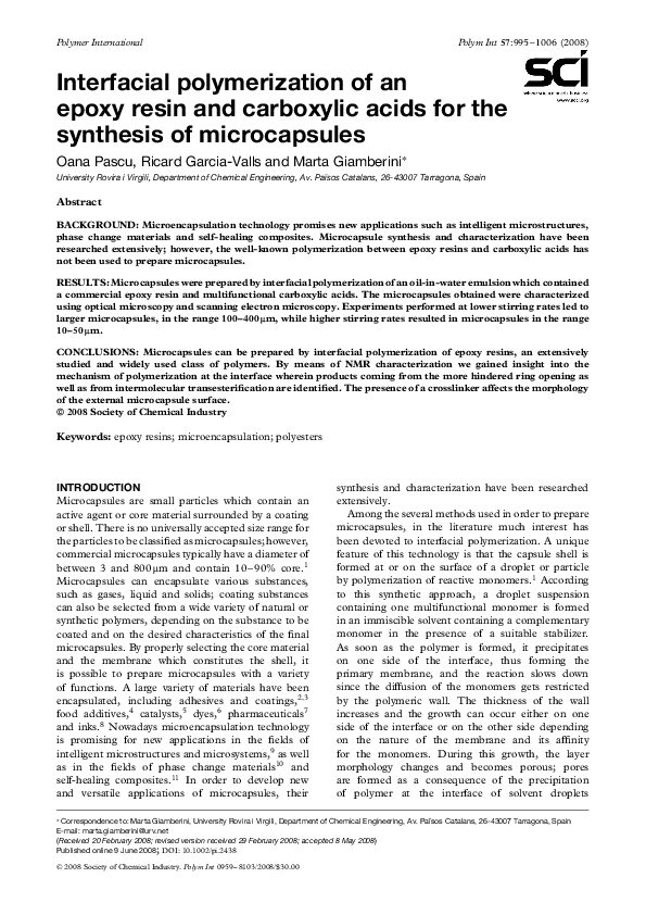 (PDF) Interfacial polymerization of an epoxy resin and carboxylic acids ...