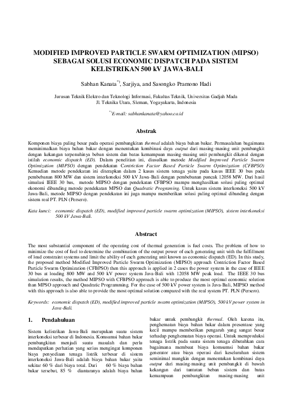 (PDF) MODIFIED IMPROVED PARTICLE SWARM OPTIMIZATION (MIPSO) SEBAGAI SOLUSI ECONOMIC DISPATCH ...