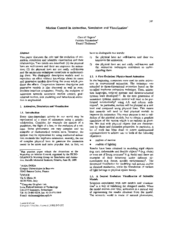 (PDF) Motion Control in Animation, Simulation and Visualization