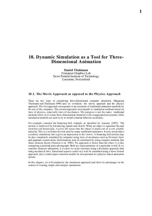 (PDF) 18. Dynamic Simulation as a Tool for Three- Dimensional Animation