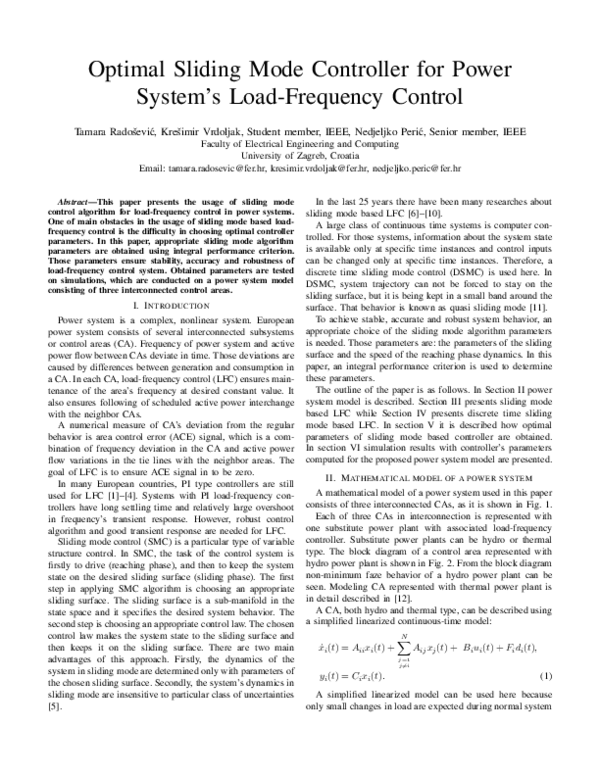 (PDF) Optimal sliding mode controller for power system’s load-frequency control