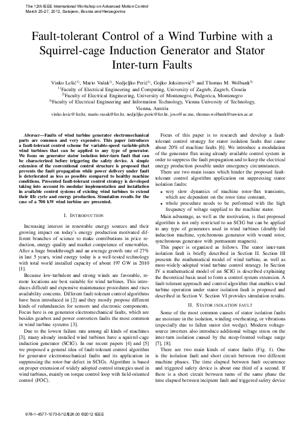 Pdf Fault Tolerant Control Of A Wind Turbine With A Squirrel Cage