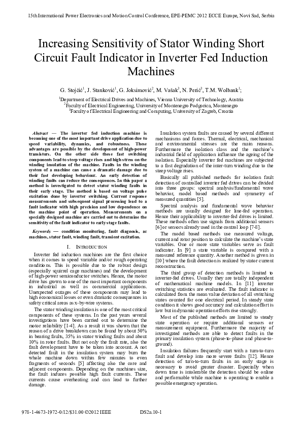 Pdf Increasing Sensitivity Of Stator Winding Short Circuit Fault Indicator In Inverter Fed