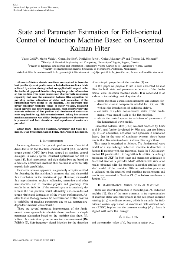 Pdf State And Parameter Estimation For Field Oriented Control Of Induction Machine Based On