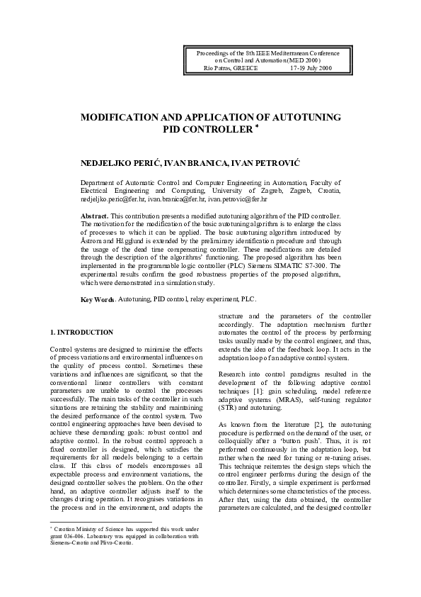 Pdf Modification And Application Of Autotuning Pid Controller