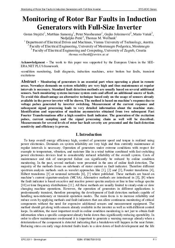 (PDF) Monitoring of rotor bar faults in induction generators with full ...