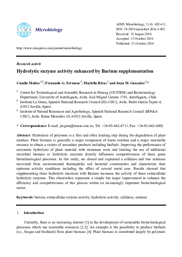 (PDF) Hydrolytic enzyme activity enhanced by Barium supplementation