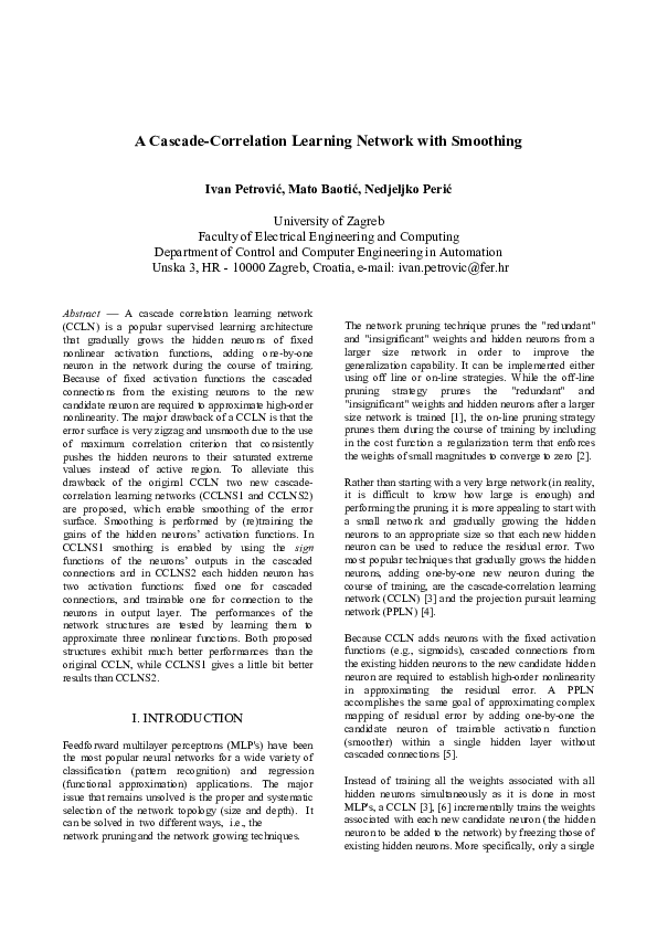 (PDF) A Cascade-Correlation Learning Network with Smoothing