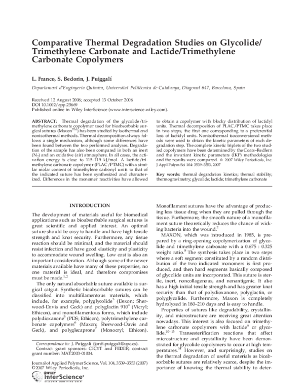 (PDF) Comparative thermal degradation studies on glycolide/trimethylene carbonate and lactide ...