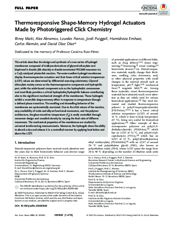 (PDF) Thermoresponsive Shape‐Memory Hydrogel Actuators Made by ...