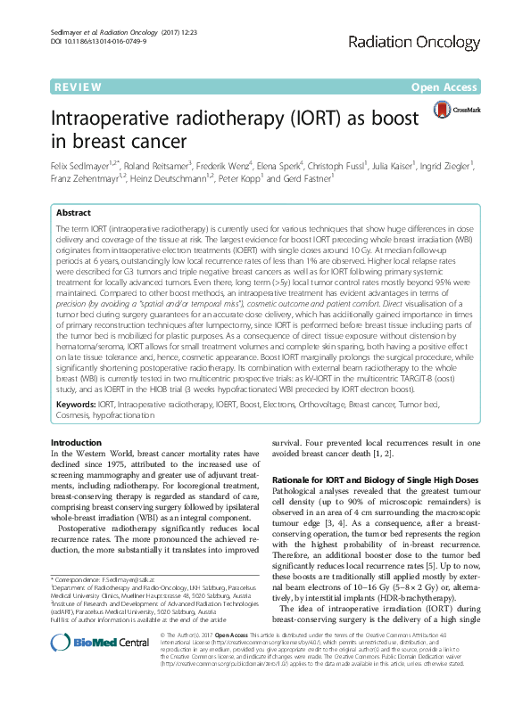 (PDF) Intraoperative radiotherapy (IORT) as boost in breast cancer