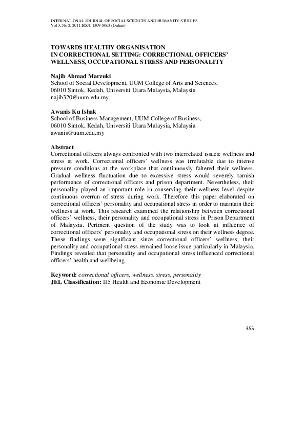 (PDF) Towards Healthy Organisation in Correctional Setting ...