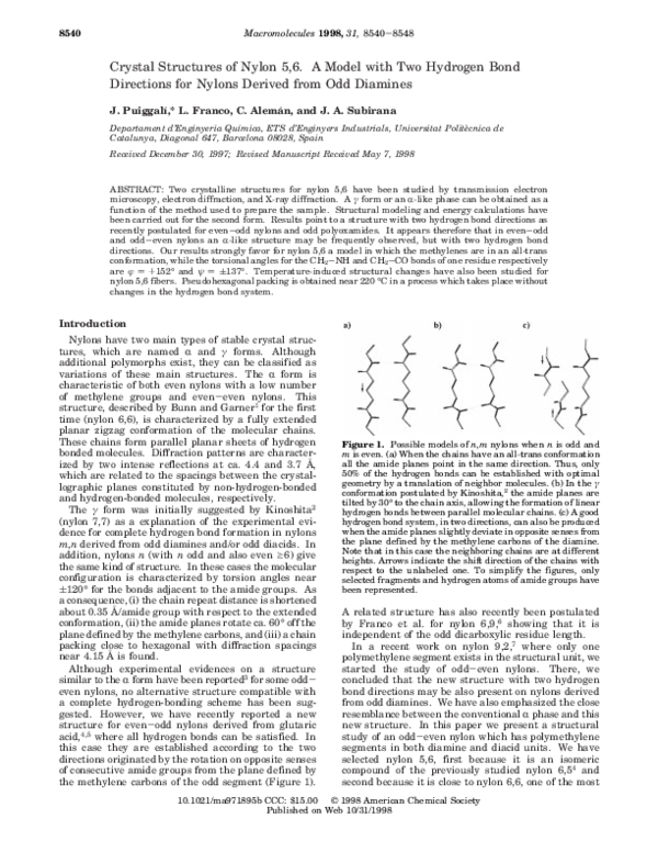 (PDF) Crystal Structures of Nylon 5,6. A Model with Two Hydrogen Bond ...