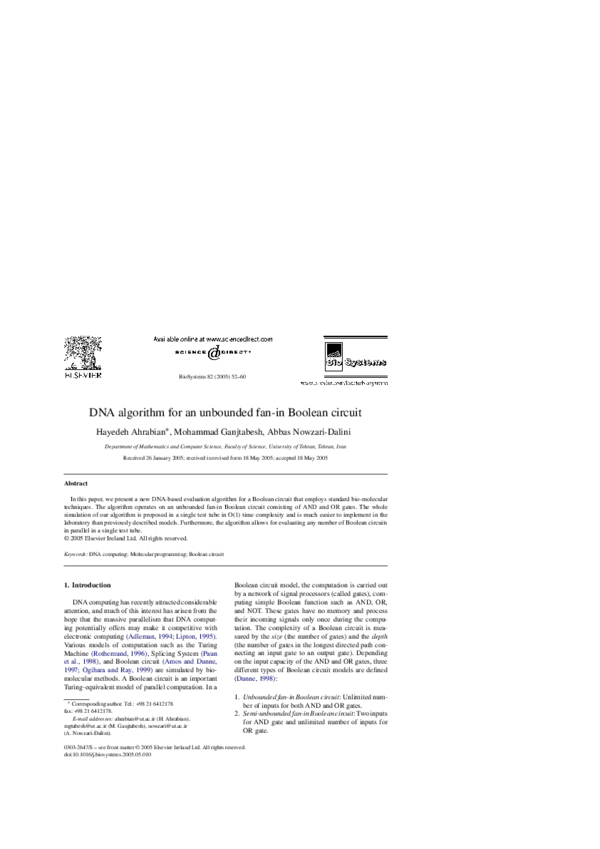 Pdf Dna Algorithm For An Unbounded Fan In Boolean Circuit