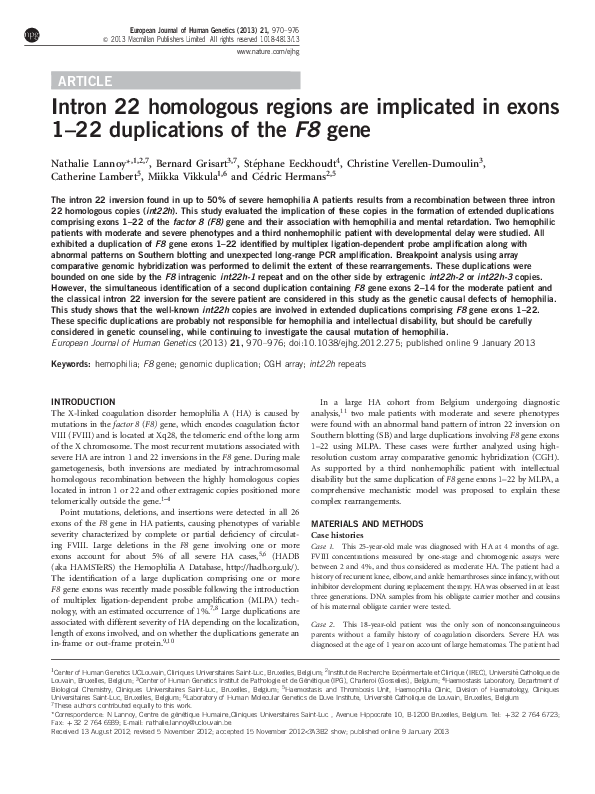 (PDF) Intron 22 homologous regions are implicated in exons 1–22 ...