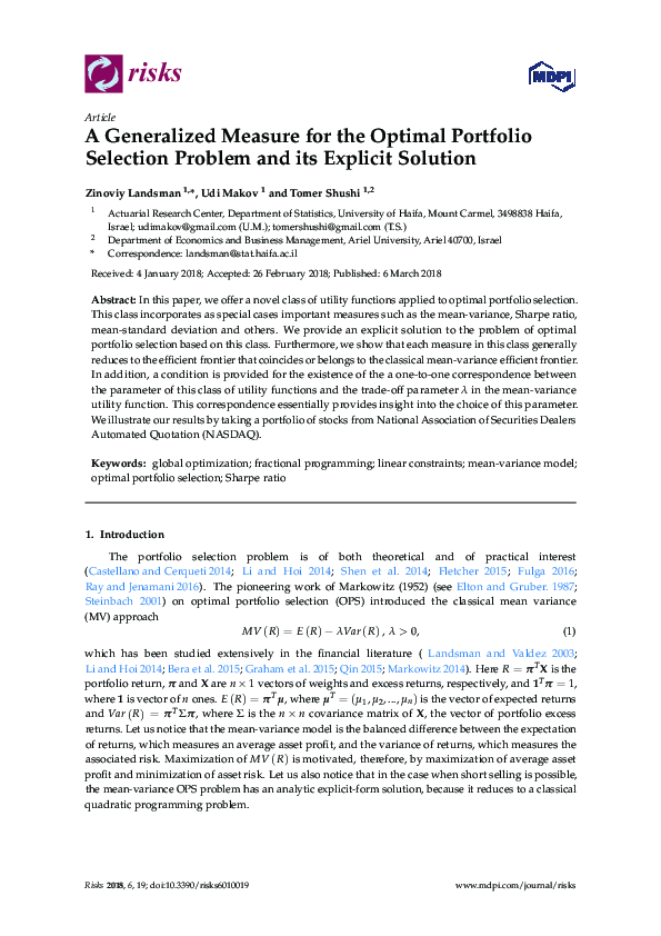(PDF) A Generalized Measure for the Optimal Portfolio Selection Problem ...