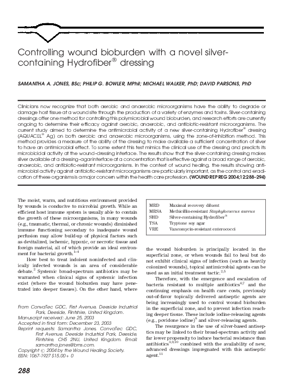 (PDF) Controlling wound bioburden with a novel silver-containing ...