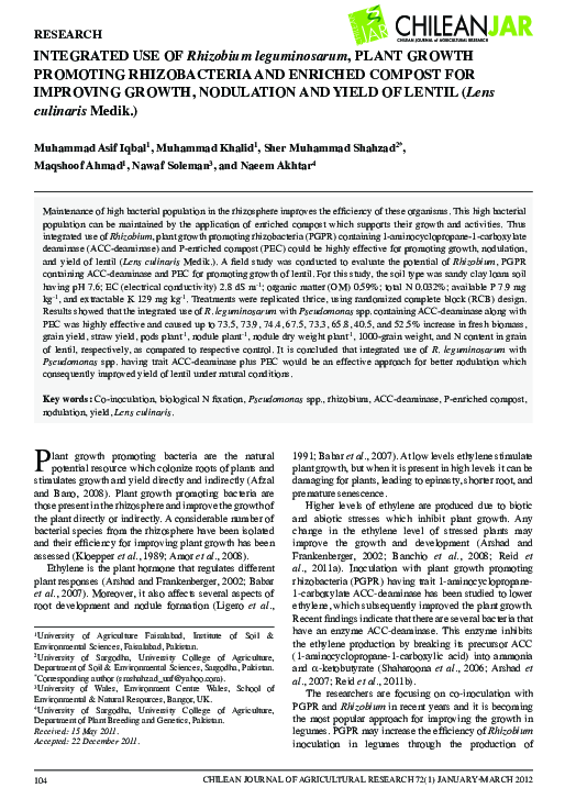 (PDF) Integrated use of Rhizobium leguminosarum, Plant Growth Promoting ...
