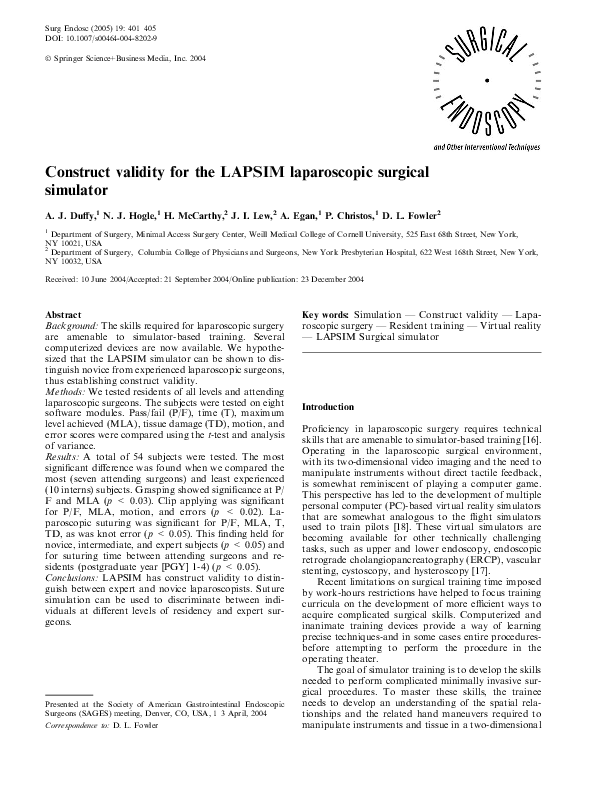 (PDF) LAPSIM Simulator Validates Laparoscopic Skills