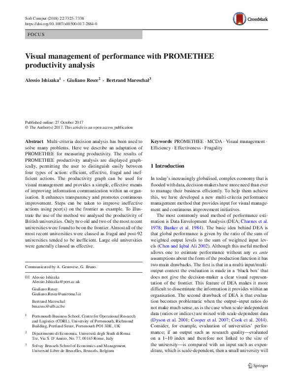 (PDF) Visual management of performance with PROMETHEE productivity analysis