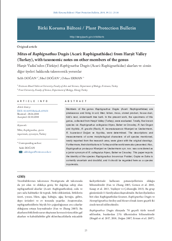 (PDF) Harşit Vadisi’nden (Türkiye) Raphignathus Dugés (Acari ...