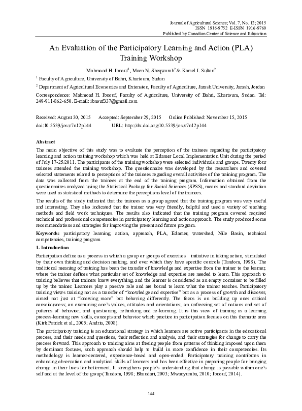 (PDF) An Evaluation of the Participatory Learning and Action (PLA ...