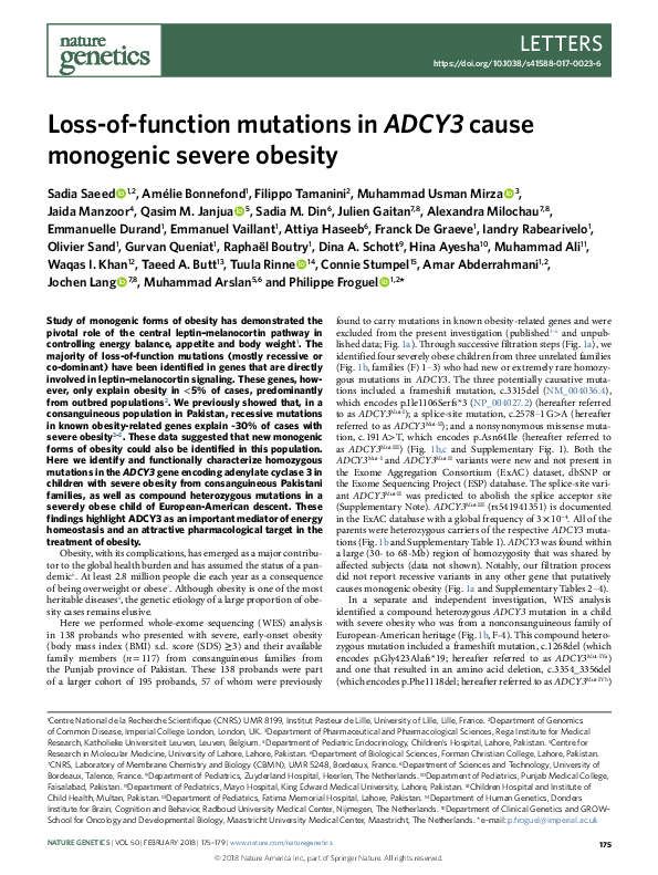 (PDF) Loss-of-function mutations in ADCY3 cause monogenic severe obesity