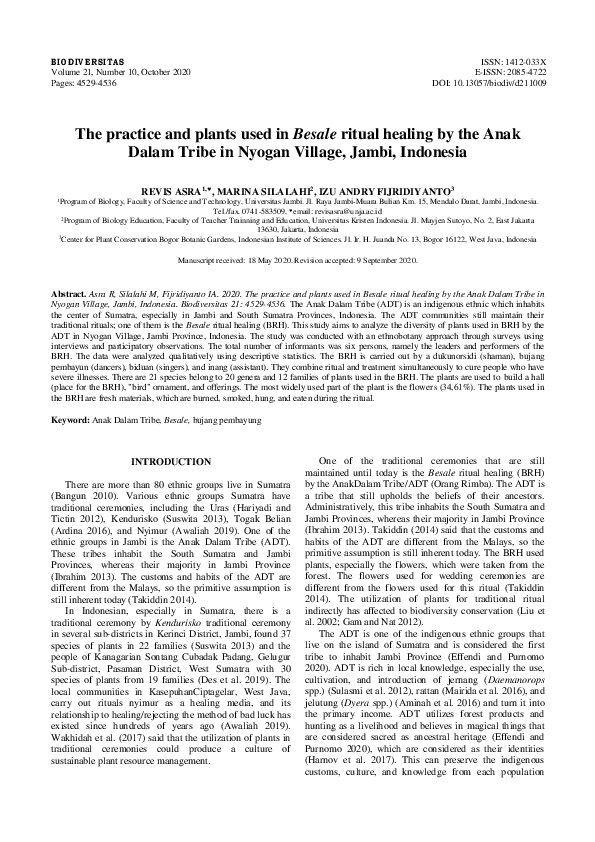 (PDF) The practice and plants used in Besale ritual healing by the Anak ...