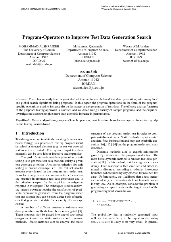 (PDF) Program-operators to improve test data generation search