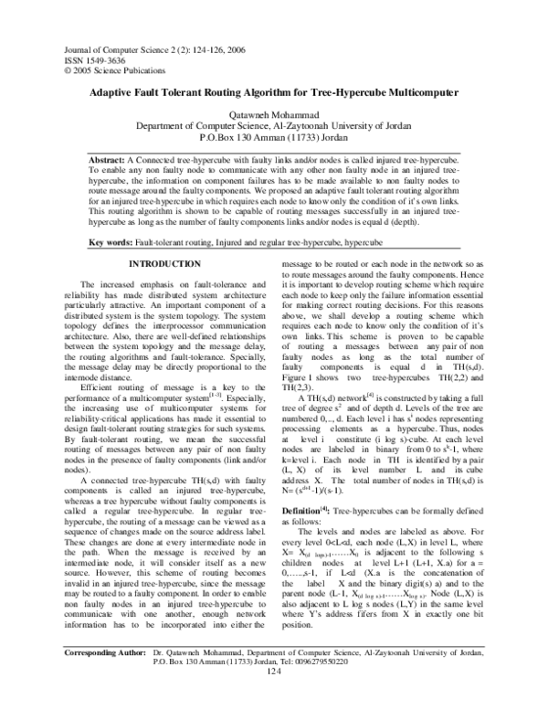 Pdf Adaptive Fault Tolerant Routing Algorithm For Tree Hypercube