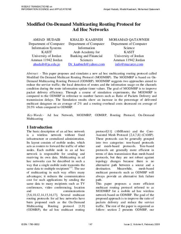 Pdf Modified On Demand Multicasting Routing Protocol For Ad Hoc Networks Dr Mohammad