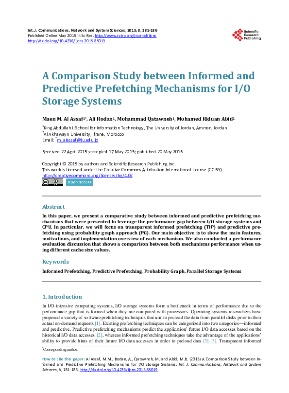 (PDF) A Comparison Study between Informed and Predictive Prefetching Mechanisms for I/O Storage ...