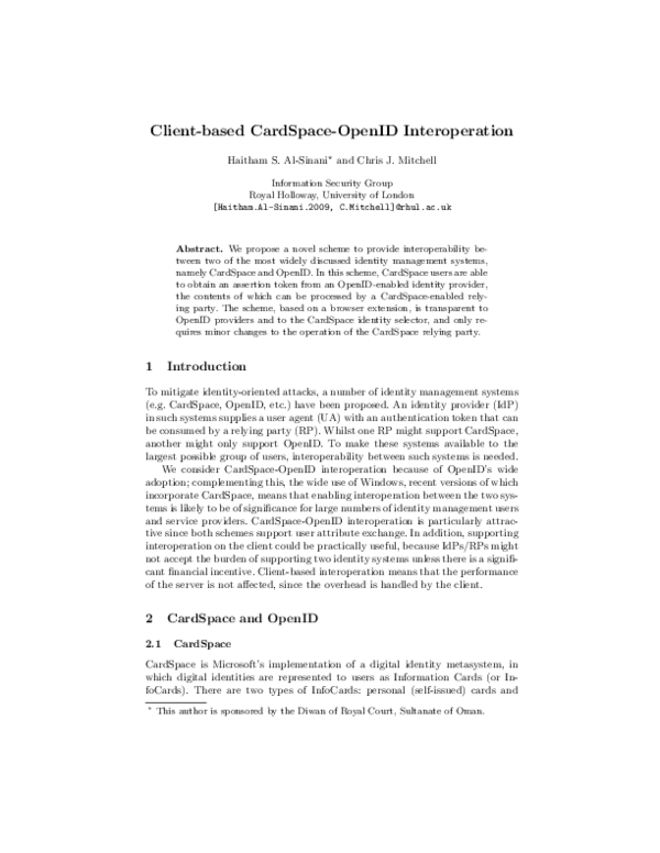 (PDF) Client-Based CardSpace-OpenID Interoperation